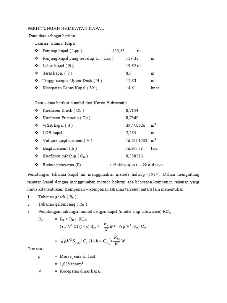 Perhitungan Hambatan Kapal | PDF