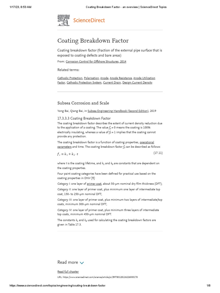 Coating Breakdown Factor - An Overview - ScienceDirect Topics | PDF | Corrosion | Anode