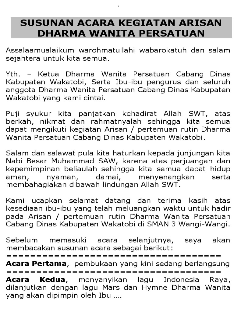 SUSUNAN ACARA Keg DHARMA WANITA | PDF