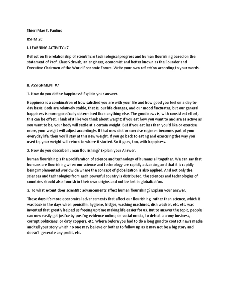 GE STS Assignment and Activity 7 | PDF | Science | Happiness