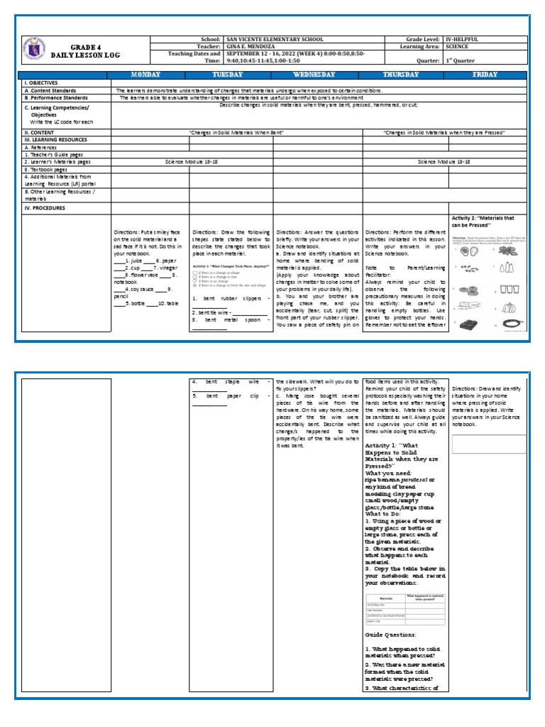 Melc-Based DLL Quarter 1 Week 4 | PDF | Learning | Teachers