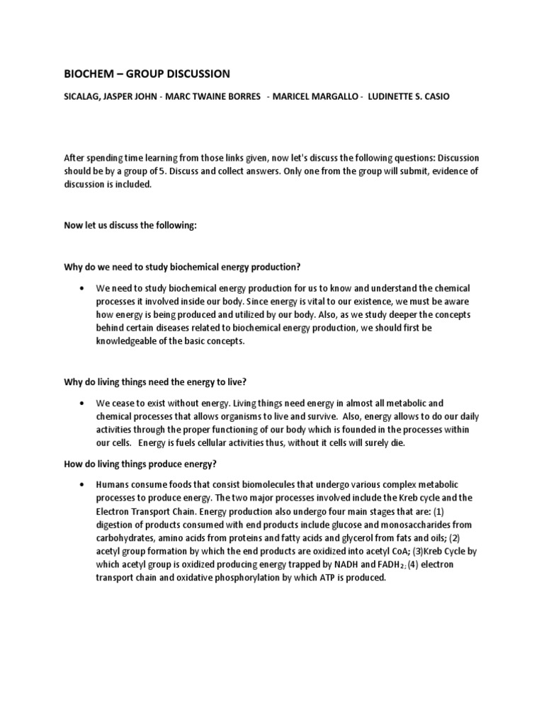 Biochem - Group Discussion | PDF | Chemistry | Biochemistry