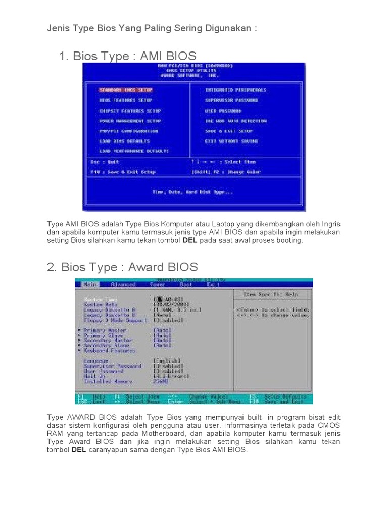 Jenis Type Bios Yang Paling Sering Digunakan | PDF
