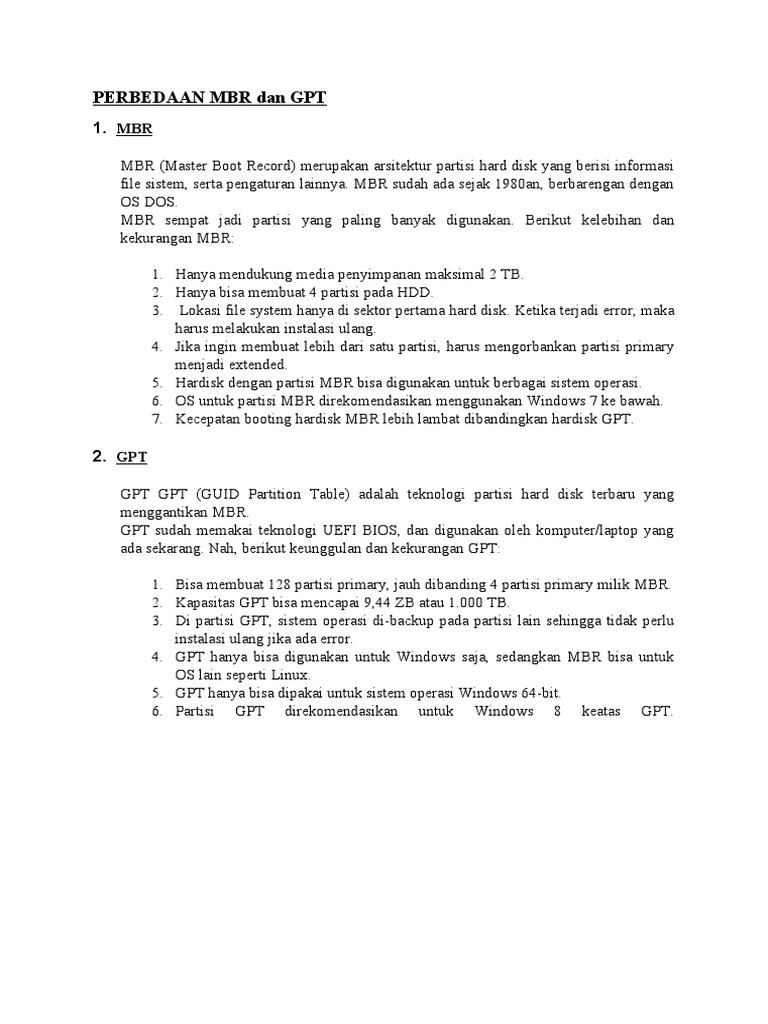 PERBEDAAN MBR Dan GPT | PDF