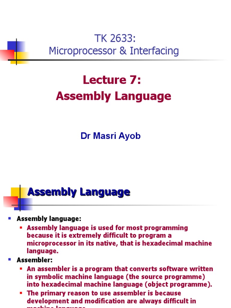 Lecture7 Assembly Language | PDF | Assembly Language | Computer ... Lecture7 Assembly Language | PDF | Assembly Language | Computer ...
