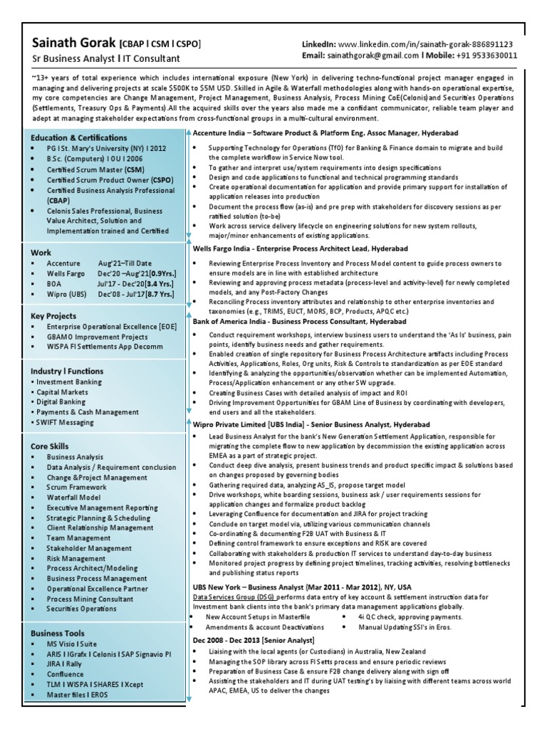 Sr. Business Analyst with 13+ years of experience in delivering ...