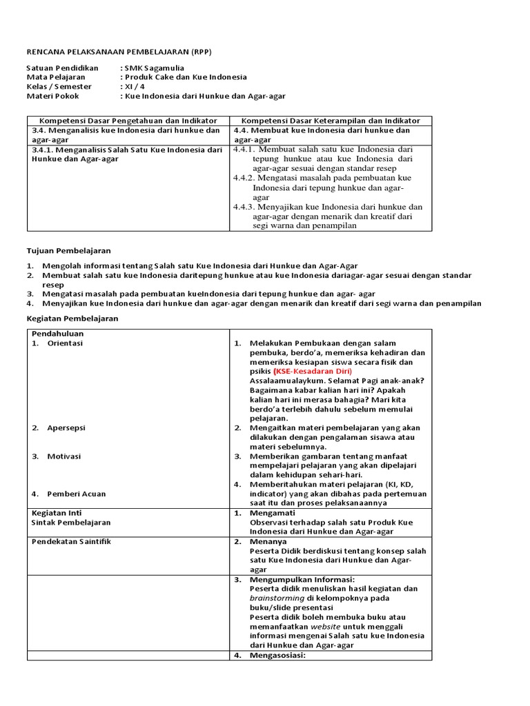 Modul Ajar Atau RPP KSE Mapel PCKI Kelas XI Kuliner | PDF