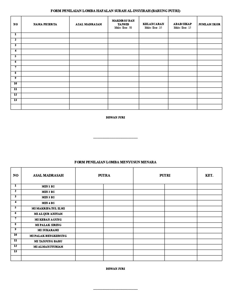 Form Penilaian Lomba Pramuka Kemah | PDF