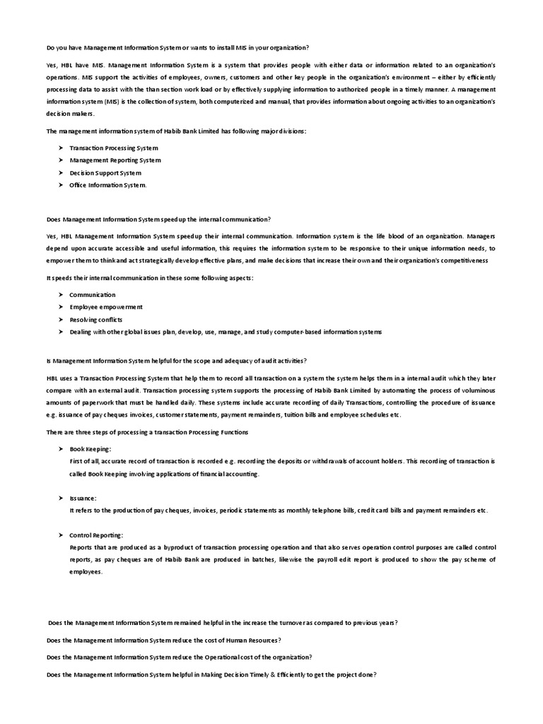 Sample MIS Report Questions | Download Free PDF | Management ...