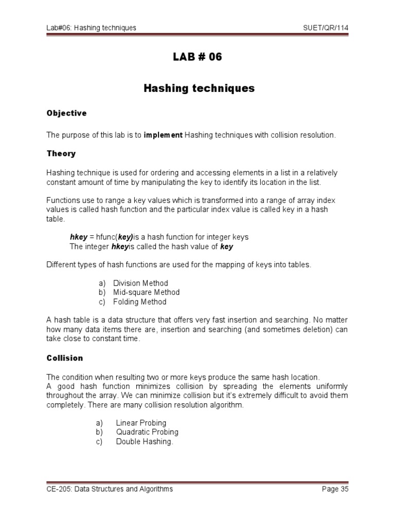 Lab#06 Hashing | PDF | Computer Science | Software Engineering