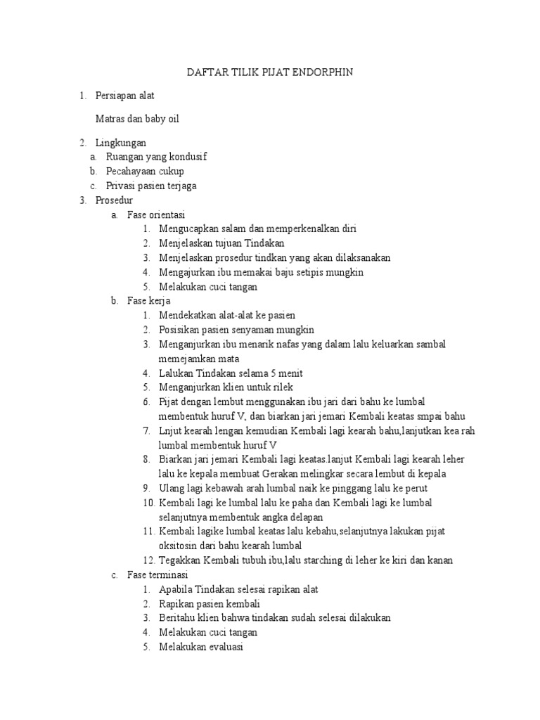 Daftar Tilik Pijat Endorphin | PDF