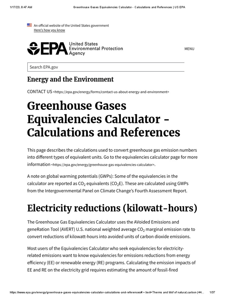 Greenhouse Gases Equivalencies Calculator - Calculations and References ...