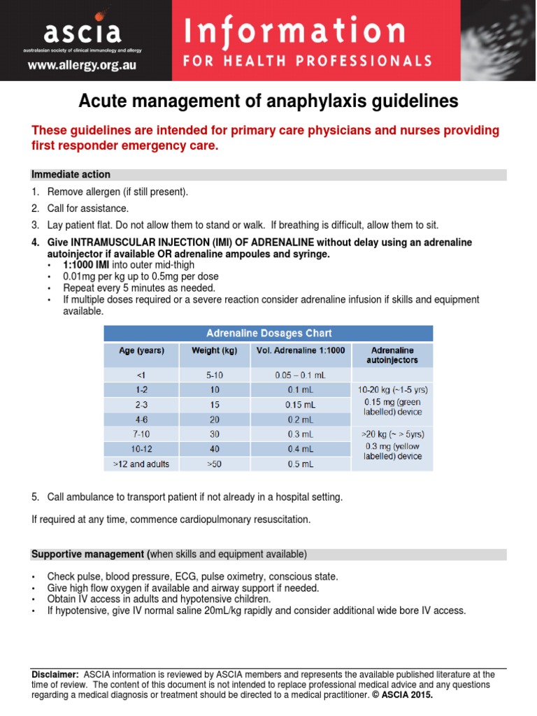 ASCIA Acute Management of Anaphylaxis Guidelines 2015 | Download Free ...