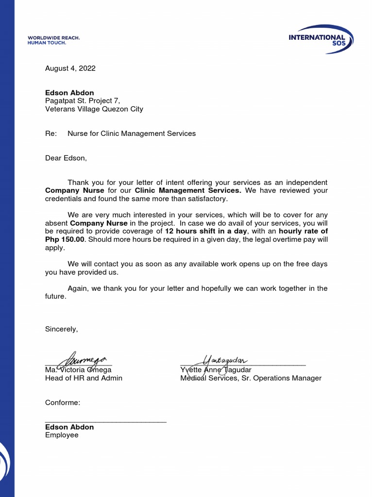 Reliever Letter - Edson Abdon | PDF