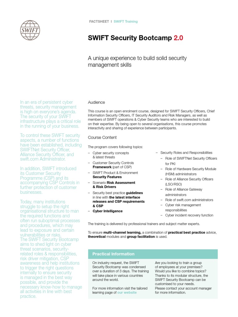 Swift Factsheet Security Bootcamp 2.0 v3 | PDF | Computer Security ...