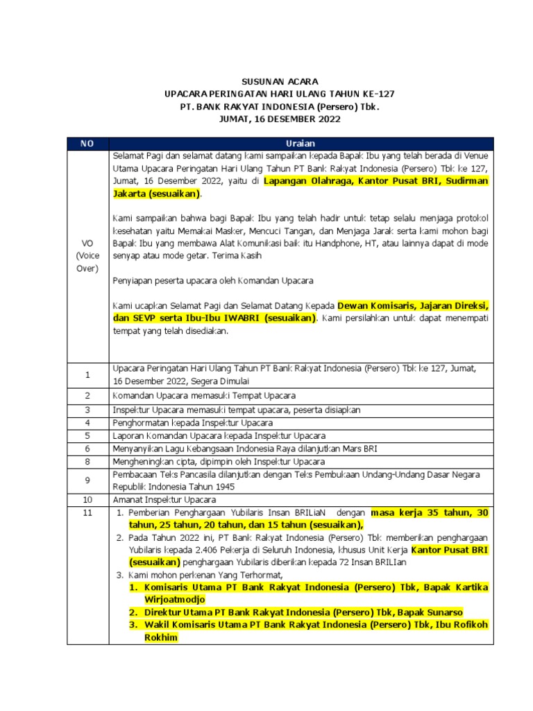 Rundown Dan Script Upacara - Standard Nasional | PDF