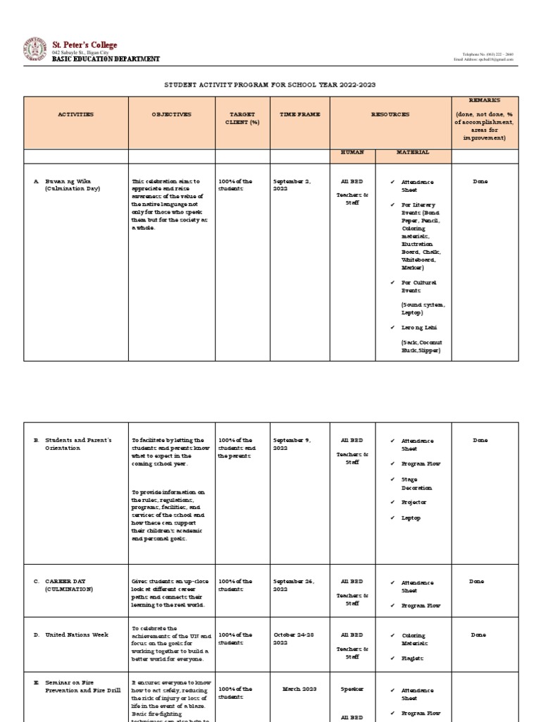 Student Activity Program | PDF