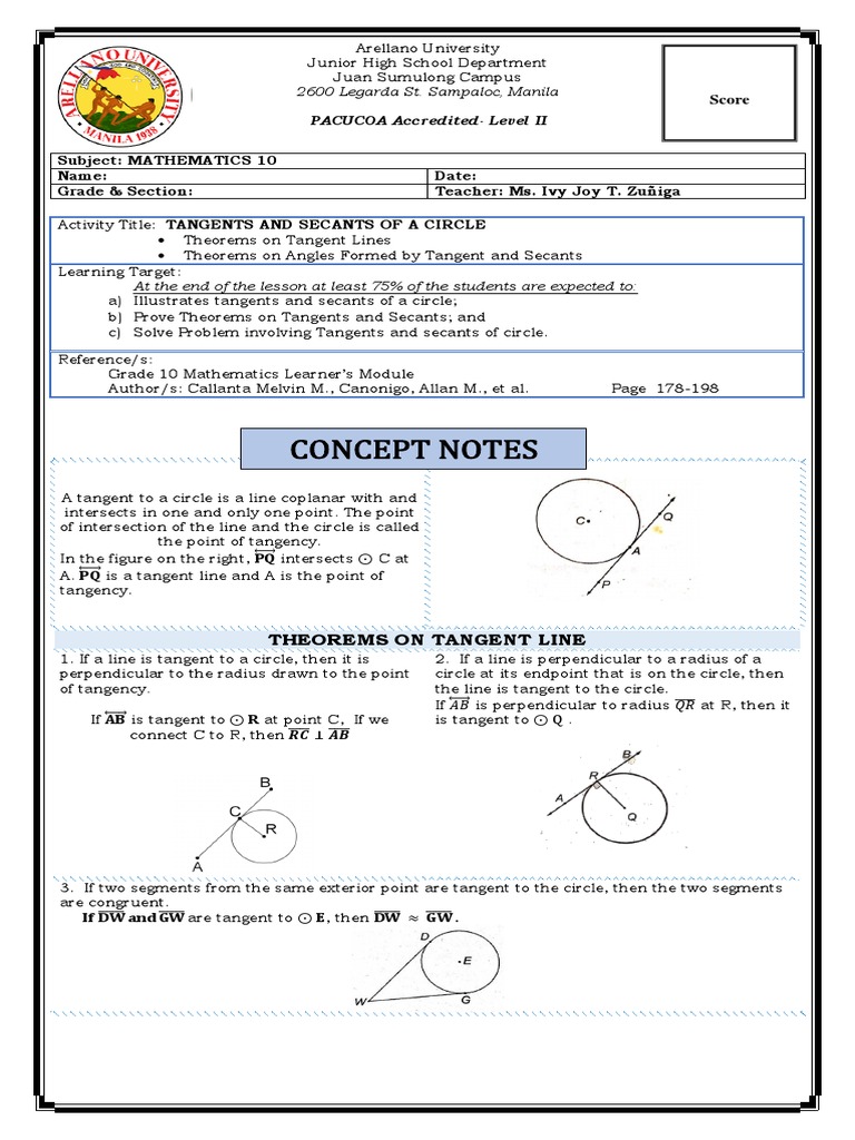 QII G10 DLP3 Tangent and Secant of A Circle | PDF | Trigonometric ...