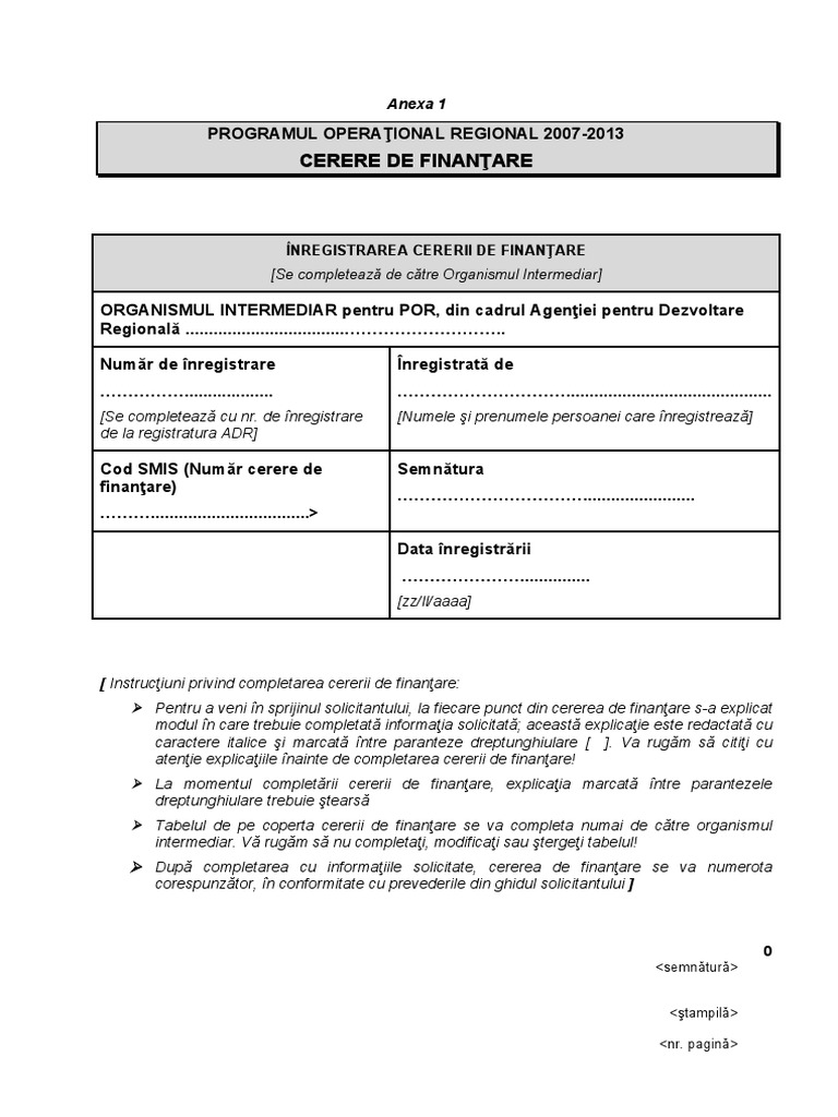 Anexa 1 Cererea de Finantare | PDF