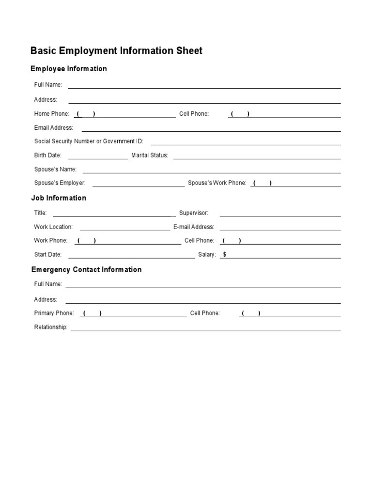 Employee Information Sheet | PDF