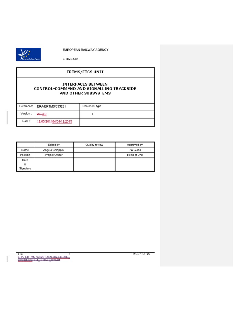 Erarec-1232015 Revision of Ccs Tsi Ertms en | PDF | Electrical Network ...