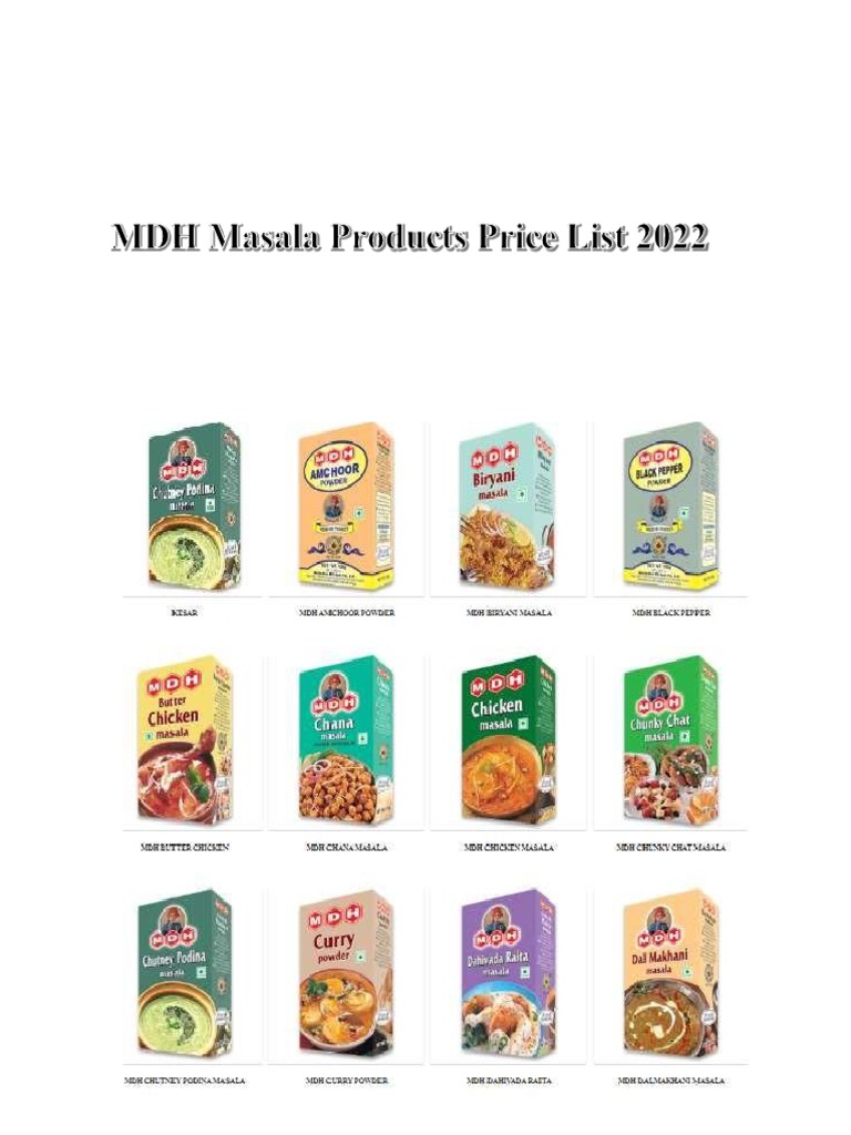 M.D.H Spices Product Price List | PDF
