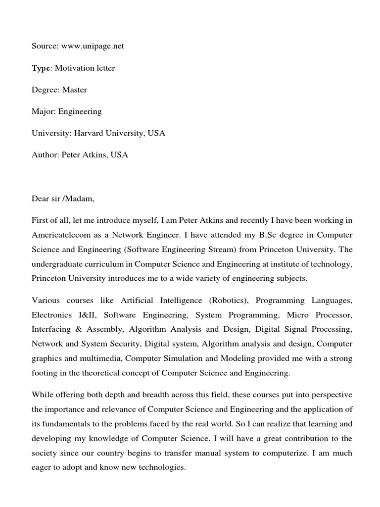 Sample Motivation Letter Master-Harvard University - en | PDF ...