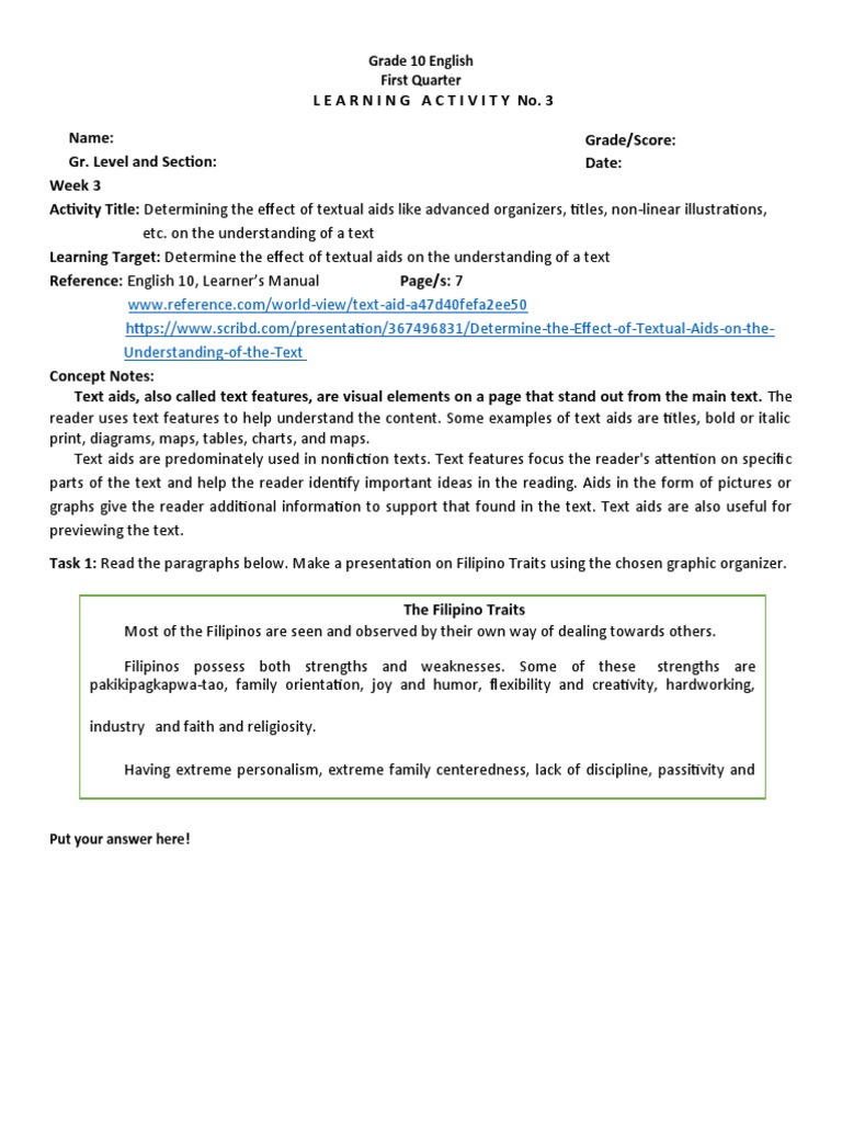 English 10 Lesson 3 - DLP Activity | PDF | Cognitive Science | Cognition