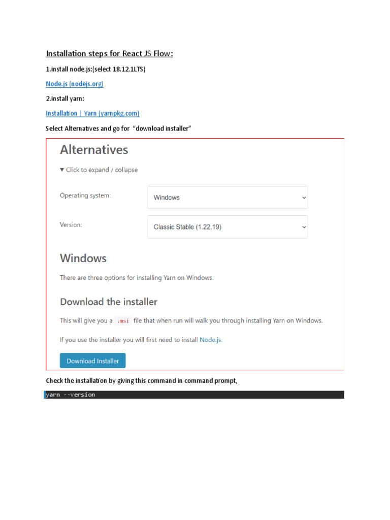 Installation Steps For React JS Flow | PDF