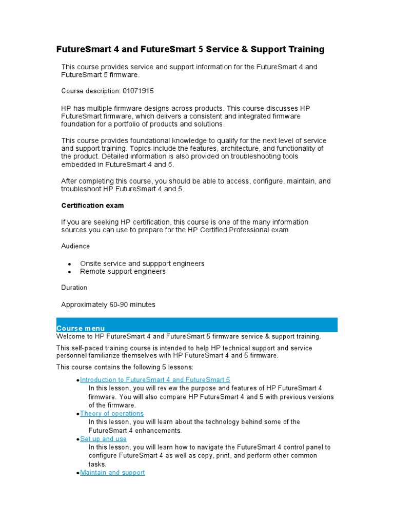 FutureSmart 4 and FutureSmart 5 Service | Download Free PDF | Booting | World Wide Web