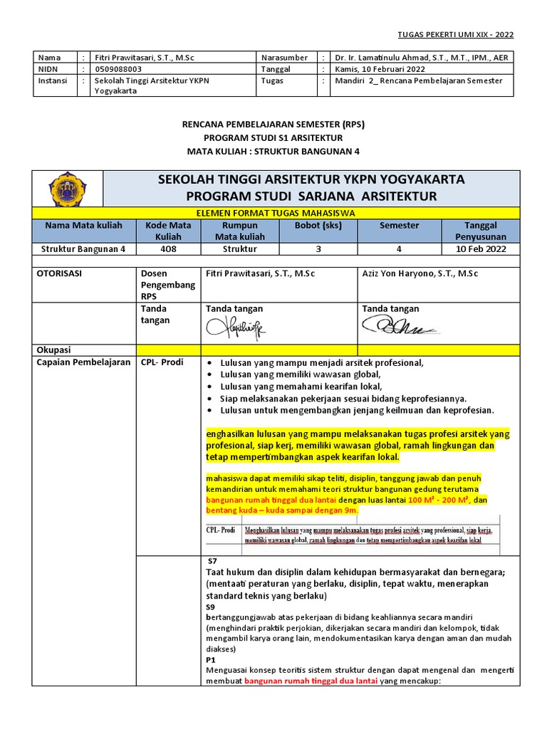 Contoh RPS Sesuai PEKERTI | PDF | Seni