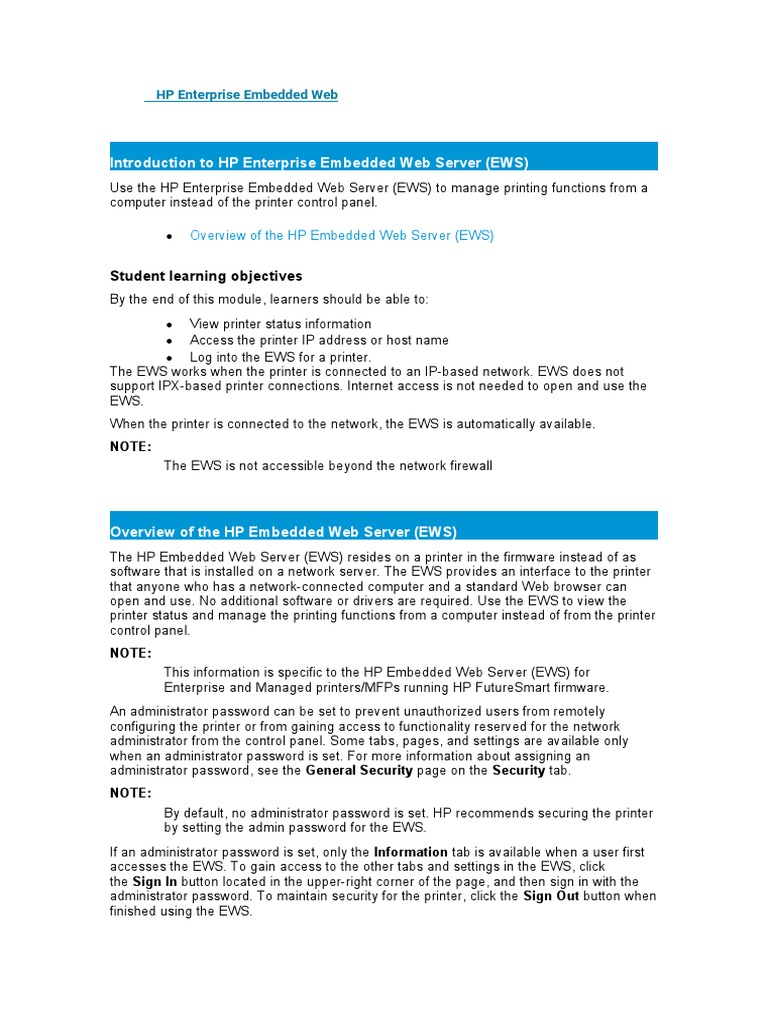 HP Enterprise Embedded Web | PDF | Wi Fi | Proxy Server