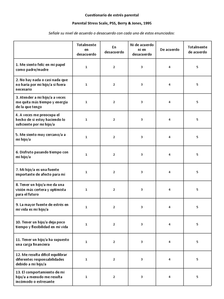 Cuestionario de Estrés Parental | PDF