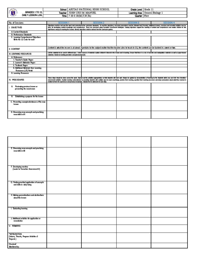 Daily Lesson Logs Template | PDF | Learning | Teaching Method