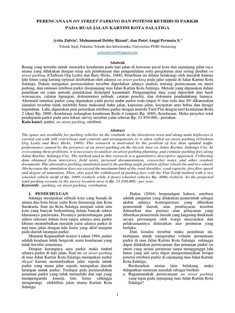 8 Perencanaan On Street Parking Dan Potensi Retribusi Parkir (Avita) | PDF