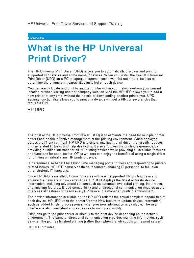 HP Universal Print Driver Service and Support Training | PDF
