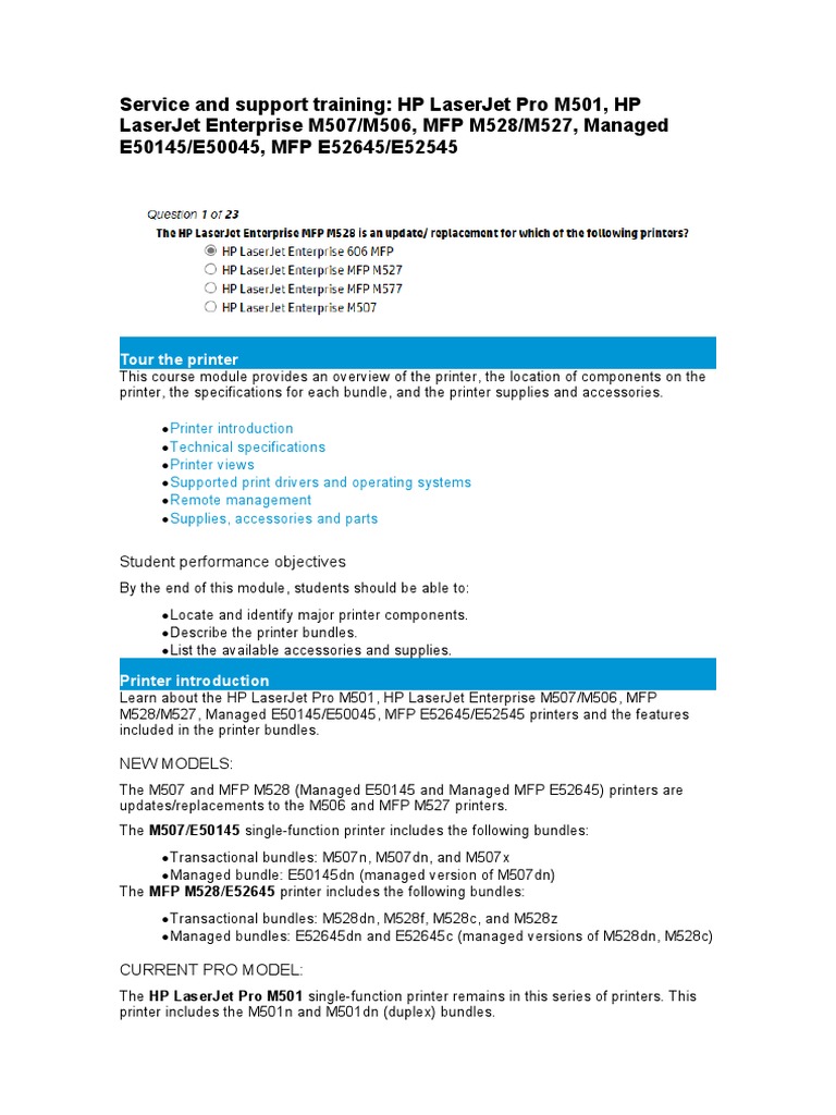 Service and Support training-HP LaserJet Pro M501, HP LaserJet ...