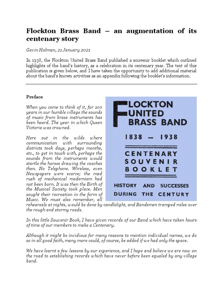 Flockton Brass Band - An Augmentation of Its Centenary Story | PDF