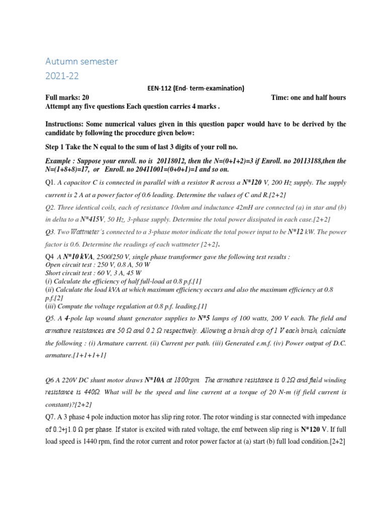 Final - QP-EEN-112-Nov-2021 | PDF