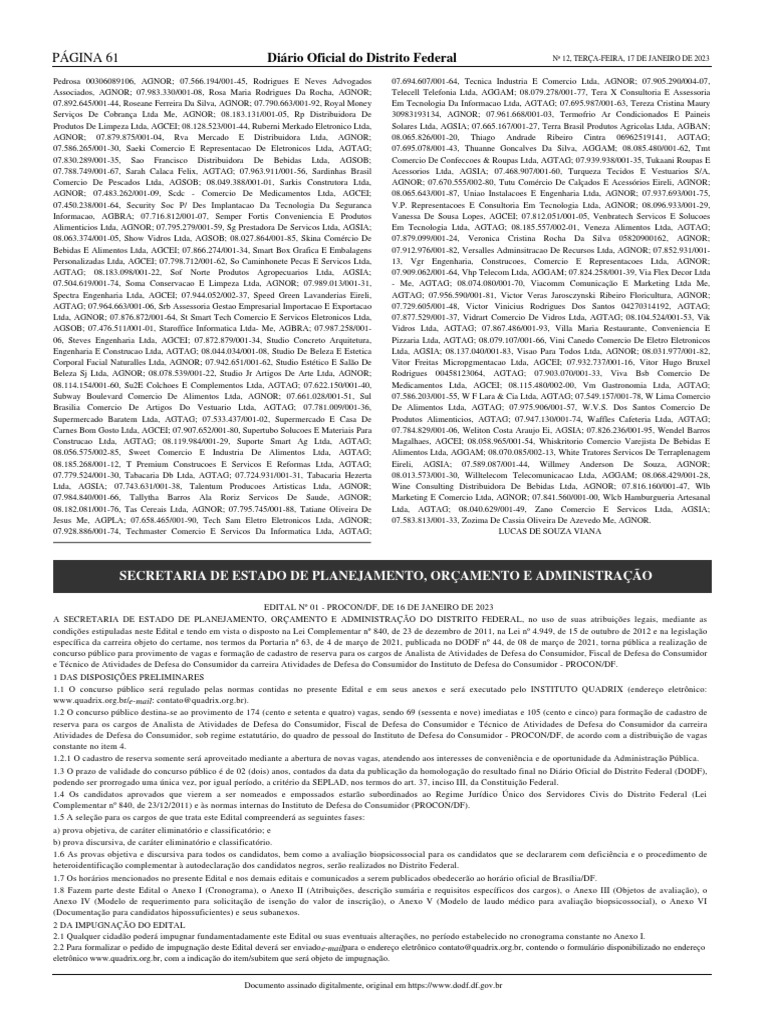 Dodf 012 17-01-2023 Integra-61-84 | PDF | Negócios | Finanças e ...
