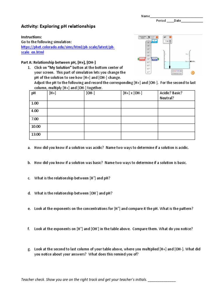 Activity Phet Sim PH Relationships | PDF | Ph | Logarithm