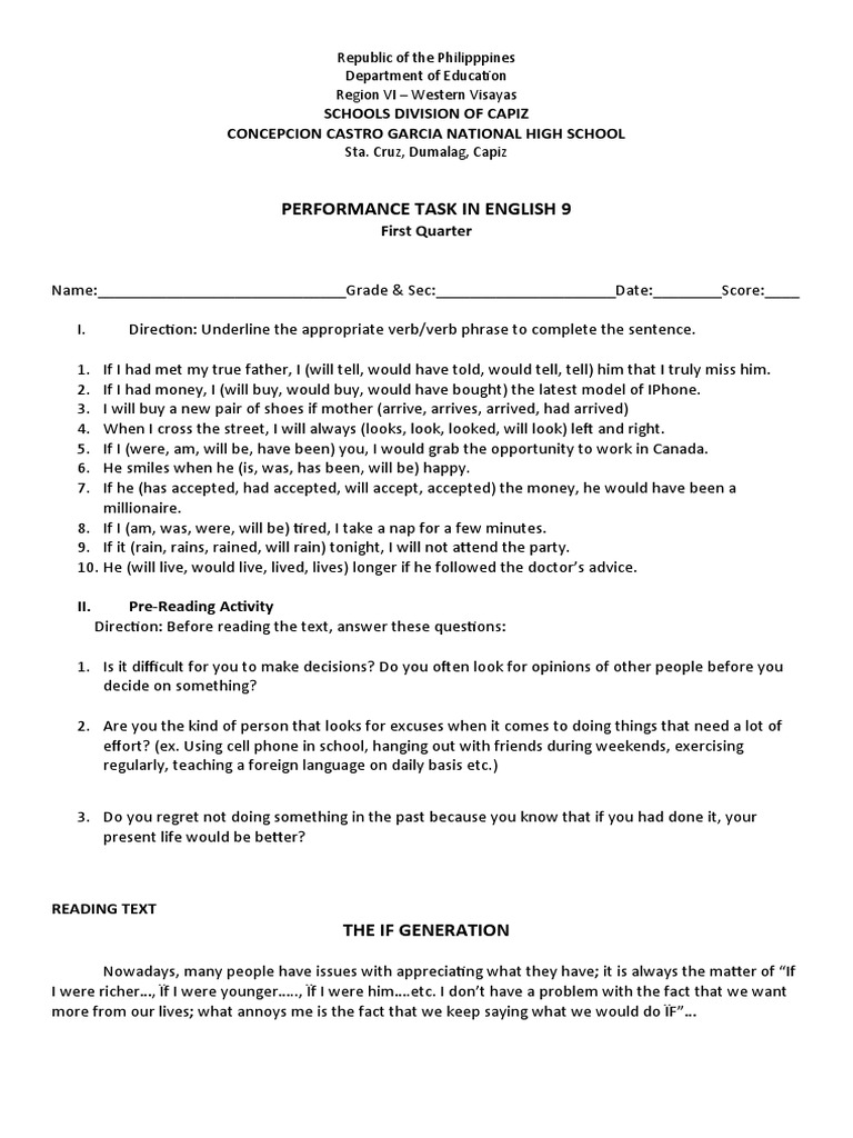 English 9 Performance Task Overview | PDF | Language Arts & Discipline ...