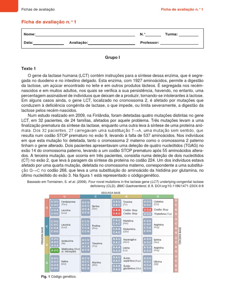 Odis11 Ficha Avaliacao 1 | PDF | Tradução (Biologia) | Gene