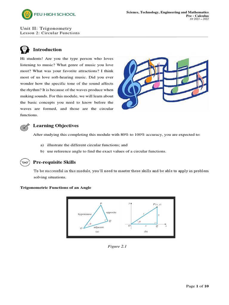 Trigonometry: Circular Functions Guide | PDF | Trigonometric Functions ...