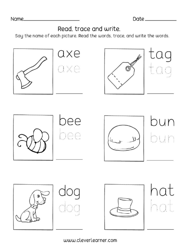Three Letter Words Tracing Preschool Activity Worksheets 3 | PDF