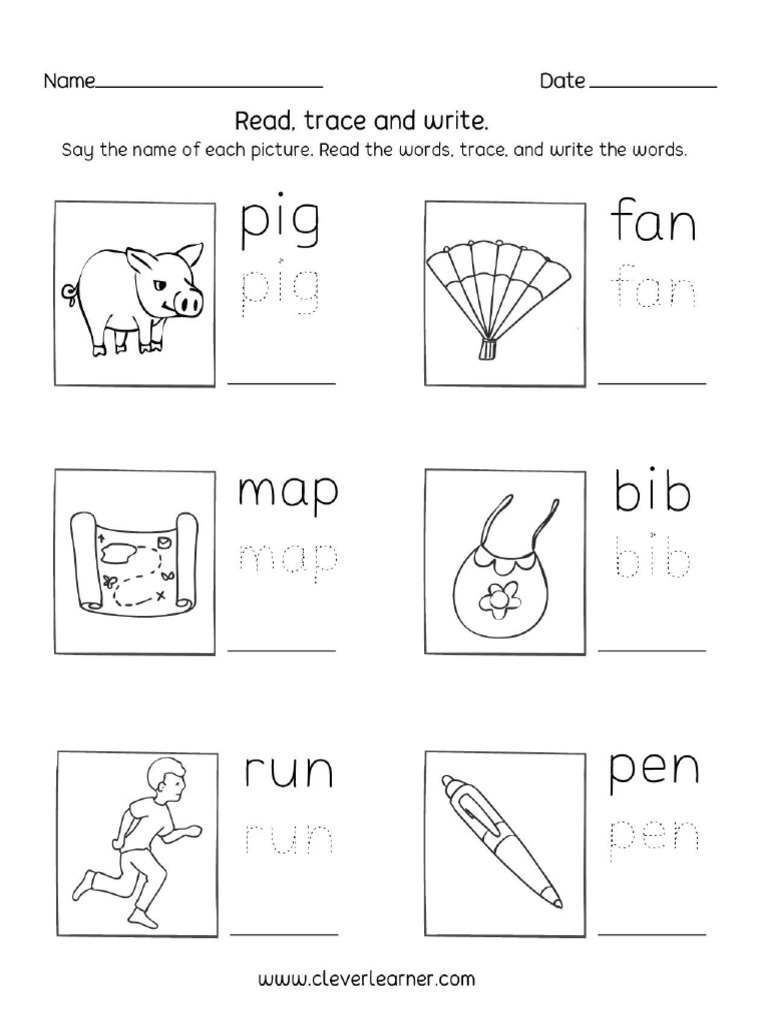 Three Letter Words Tracing Preschool Activity Worksheets 6 | PDF