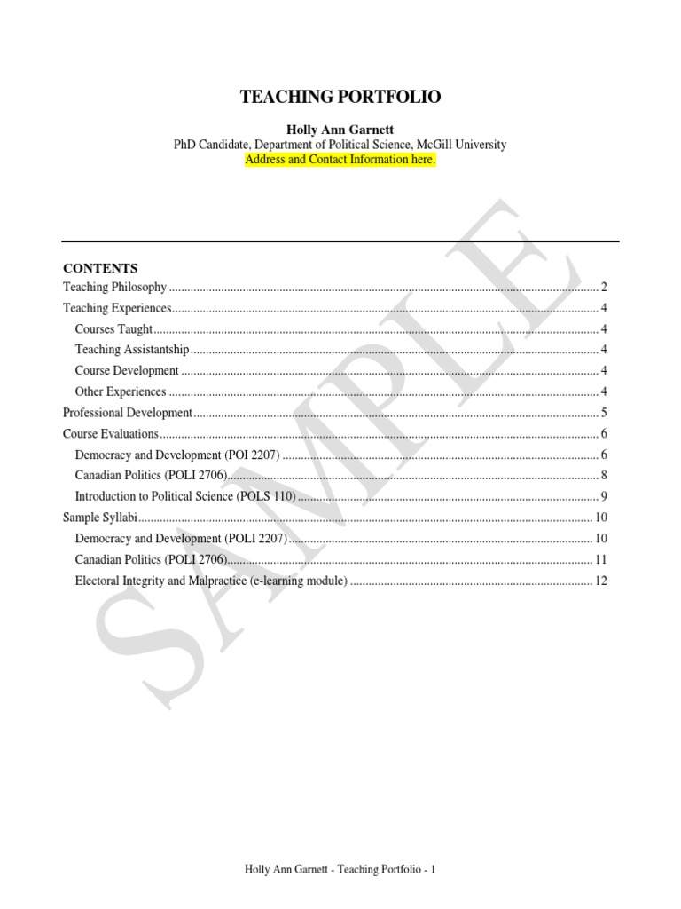 GARNETT Teaching Portfolio SAMPLE | PDF | Teaching Method | Learning