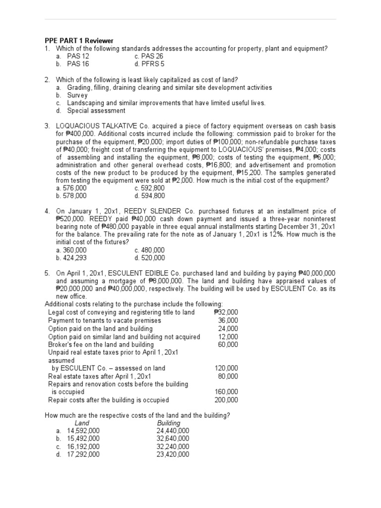 Ppe Part 1 Reviewer Pdf Depreciation Historical Cost