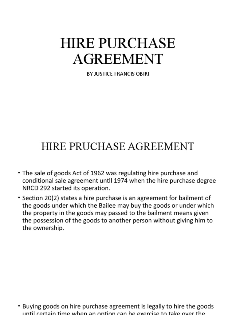 Hire Purchase Agreement | PDF | Possession (Law) | Prices