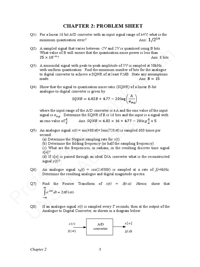 ProblemSheet - Chapter 2 | PDF | Analog To Digital Converter | Sampling (Signal Processing)